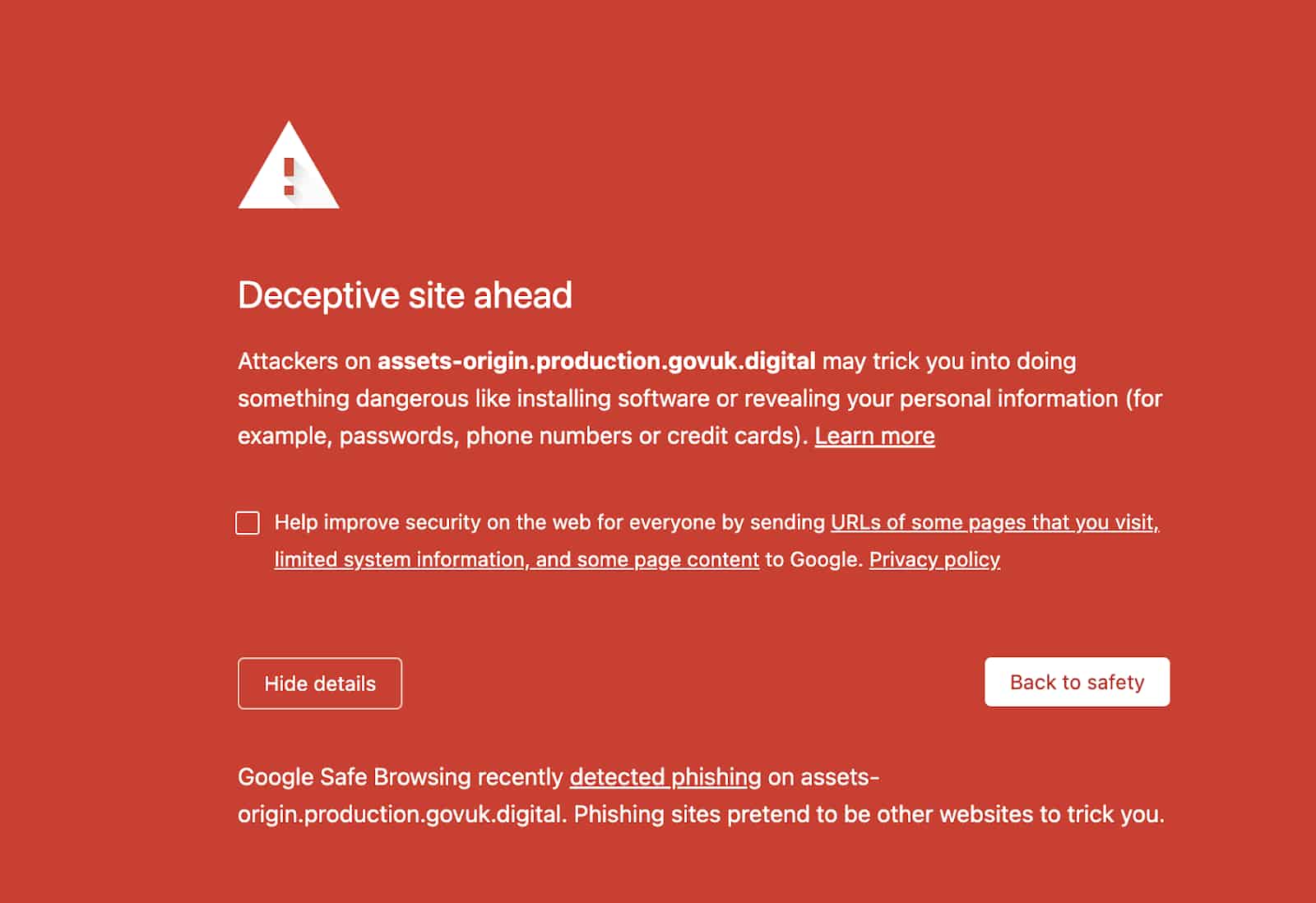 Incident report: Some GOV.UK URLs blocked by deceptive site warning ...
